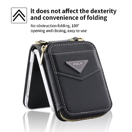 protective filp case Crossbody Wallet Case for Samsung Galaxy Z Flip 5, PU Leather Zipper Handbag Purse Flip Cover with Card Slots Holder Wrist Strap Lanyard Large Capacity Wallet Case nonmetallic cov