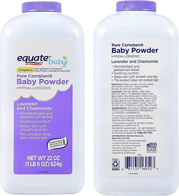 Pure Cornstarch Baby Powder with Lavender and Chamomile (22 oz - 2 Pack)