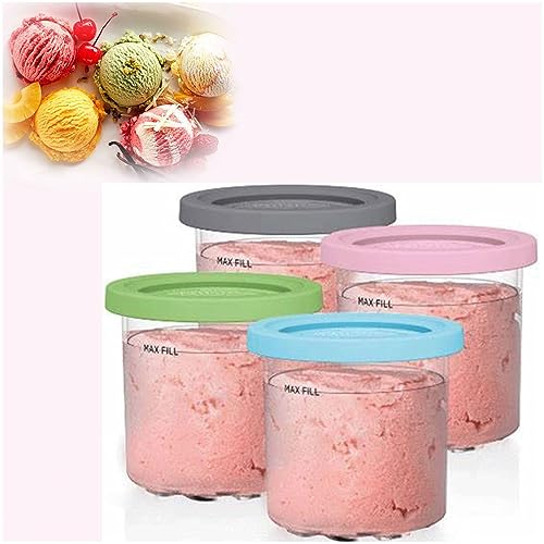 VRINO Creami Pints and Lids - 4 Pack, for Ninja Kitchen Creami,16 OZ Creami Pints Safe and Leak Proof for NC301 NC300 NC299AM Series Ice Cream Maker