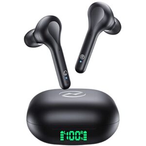 wireless earbuds noise cancelling 4 mic clear call bluetooth headphones wireless charging case led display lightweight stereo earphones in ear buds 32h playtime for iphone android cell phones sport tv