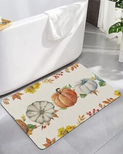 bath mat for bathroom non slip thanksgiving fall pumpkin sunflower maple leaves linen diatomaceous earth bath mats highly absorbent door mat diatom mud washable bathroom mat for tub shower 18x30 inch