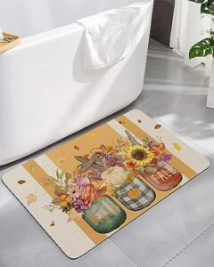 bath mat for bathroom non slip thanksgiving fall sunflowers pumpkin autumn plants diatomaceous earth bath mats highly absorbent door mat diatom mud washable bathroom mat for tub shower 18x30 inch