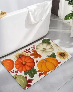 bath mat for bathroom non slip thanksgiving pumpkin sunflower maple leaves autumn diatomaceous earth bath mats highly absorbent door mat diatom mud washable bathroom mat for tub shower 18x30 inch