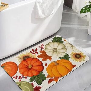 Bath Mat for Bathroom Non Slip Thanksgiving Pumpkin Sunflower Maple Leaves Autumn Diatomaceous Earth Bath Mats Highly Absorbent Door Mat Diatom Mud Washable Bathroom Mat for Tub Shower 18x30 Inch