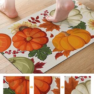 Bath Mat for Bathroom Non Slip Thanksgiving Pumpkin Sunflower Maple Leaves Autumn Diatomaceous Earth Bath Mats Highly Absorbent Door Mat Diatom Mud Washable Bathroom Mat for Tub Shower 18x30 Inch