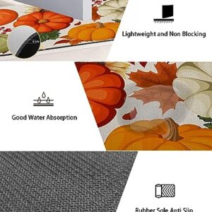 Bath Mat for Bathroom Non Slip Thanksgiving Pumpkin Sunflower Maple Leaves Autumn Diatomaceous Earth Bath Mats Highly Absorbent Door Mat Diatom Mud Washable Bathroom Mat for Tub Shower 18x30 Inch