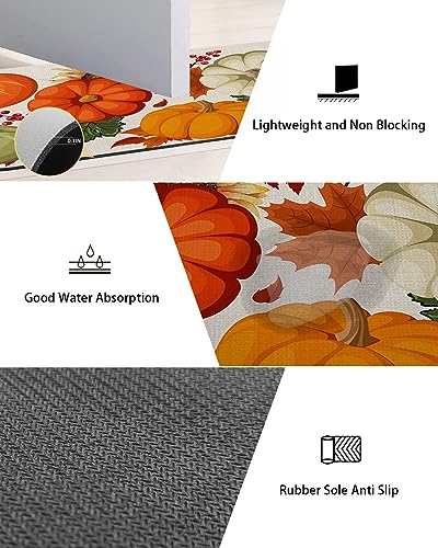 Bath Mat for Bathroom Non Slip Thanksgiving Pumpkin Sunflower Maple Leaves Autumn Diatomaceous Earth Bath Mats Highly Absorbent Door Mat Diatom Mud Washable Bathroom Mat for Tub Shower 18x30 Inch