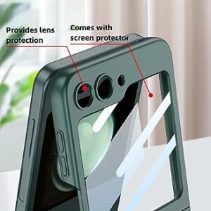 BAILI for Samsung Galaxy Z Flip5 Case with Ring,Galaxy Z Flip5 Cover with Z Ring & HD Small Screen Film,Military Grade All-Inclusive Protection Case with Electroplated Ring Stand for Z Flip 5-Matcha