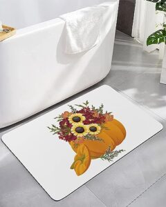 kithome bath mat for bathroom non slip thanksgiving pumpkin sunflowers diatomaceous earth bath mats highly absorbent door mat diatom mud washable bathroom mat for tub shower 16x24 inch