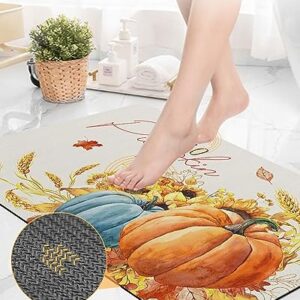 Bathroom Floor Shower Mat, Non-Slip Small Rugs - Easy to Clean, Fall Thanksgiving Pumpkins Sunflowers Wheat Maple Leaves Durable Bath Rug 16"x24" Washable Quick Dry Mats for Bathtubs