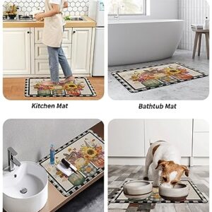 Bathroom Floor Shower Mat, Non-Slip Small Rugs - Easy to Clean, Fall Thanksgiving Sunflower Pumpkin Flower Durable Bath Rug 16"x24" Washable Quick Dry Diatomaceous Earth Mats for Bathtubs