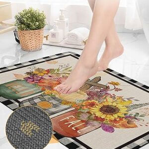 Bathroom Floor Shower Mat, Non-Slip Small Rugs - Easy to Clean, Fall Thanksgiving Sunflower Pumpkin Flower Durable Bath Rug 16"x24" Washable Quick Dry Diatomaceous Earth Mats for Bathtubs