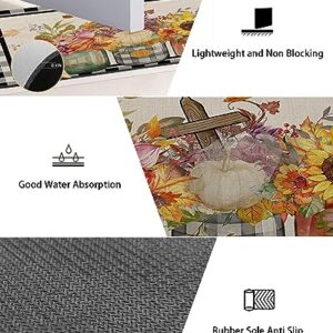 Bathroom Floor Shower Mat, Non-Slip Small Rugs - Easy to Clean, Fall Thanksgiving Sunflower Pumpkin Flower Durable Bath Rug 16"x24" Washable Quick Dry Diatomaceous Earth Mats for Bathtubs