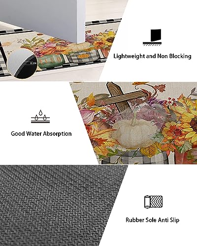 Bathroom Floor Shower Mat, Non-Slip Small Rugs - Easy to Clean, Fall Thanksgiving Sunflower Pumpkin Flower Durable Bath Rug 16"x24" Washable Quick Dry Diatomaceous Earth Mats for Bathtubs