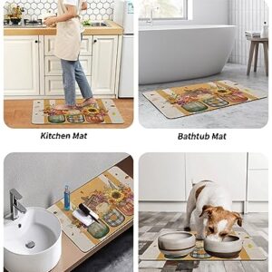 Bathroom Floor Shower Mat, Non-Slip Small Rugs - Easy to Clean, Fall Thanksgiving Sunflower Pumpkin Flower Durable Bath Rug 16"x24" Washable Quick Dry Diatomaceous Earth Mats for Bathtubs