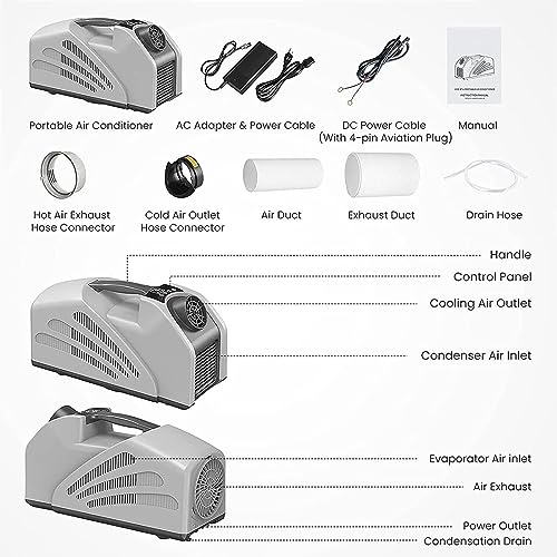 Portable Air Conditioner, Tent Air Conditioner, 2350 BTUs of Cooling, 650W Low Power Consumption, No Drainage Required, for Outdoor Camping/RVs or Home Use