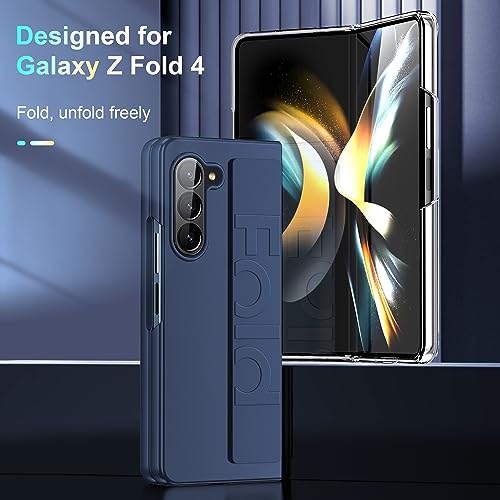 Phone flip case Ultra-Thin Case Compatible with Samsung Galaxy Z Fold 5 Case w Grip Silicone Strap, Hard PC Case, Anti-Scratches Shockproof Case Protective Phone Case Phone Cover (Color : Matte Clear