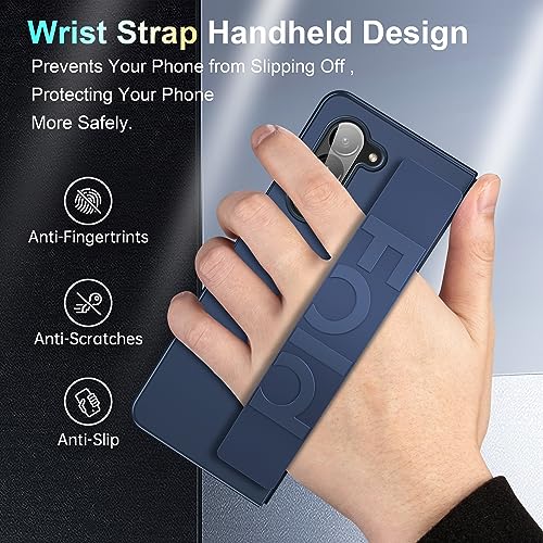 Phone flip case Ultra-Thin Case Compatible with Samsung Galaxy Z Fold 5 Case w Grip Silicone Strap, Hard PC Case, Anti-Scratches Shockproof Case Protective Phone Case Phone Cover (Color : Matte Clear