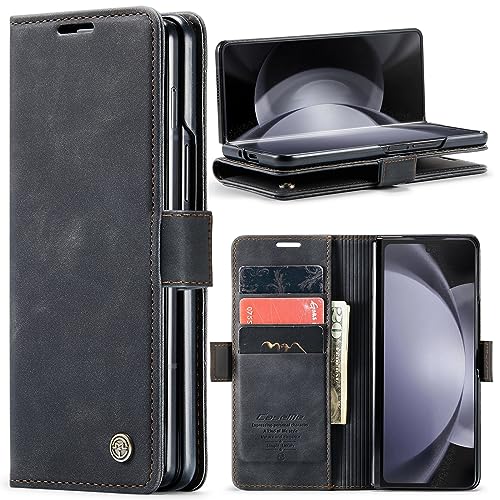 phone flip case Compatible with Samsung Galaxy Z Fold 5 Premium PU Leather Wallet Case, 2 in 1 Flip Magnetic Wallet Cover Case, Matte Soft Leather + TPU Bottom Shell Case W Card Holder+Money Pocket ph