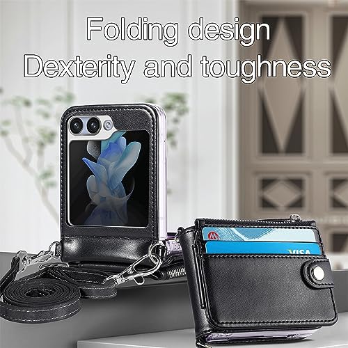 phone flip case 2 in 1 Detachable Wallet Case Compatible with Samsung Galaxy Z Flip 5 Case with Card Holder, Galaxy Z Flip 5 Case with Detachable Strap Crossbody Zipper Pocket Kickstand Compatible wit