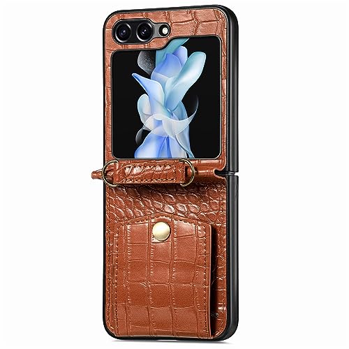 phone flip case 2 in 1 Wallet Case Compatible with Samsung Galaxy Z Flip 5 Wallet Case with Card Holder ,PU Leather Protective Flip Phone Cover Fashion Crossbody Strap Phone Case phone screen protecti