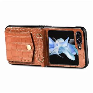 phone flip case 2 in 1 Wallet Case Compatible with Samsung Galaxy Z Flip 5 Wallet Case with Card Holder ,PU Leather Protective Flip Phone Cover Fashion Crossbody Strap Phone Case phone screen protecti