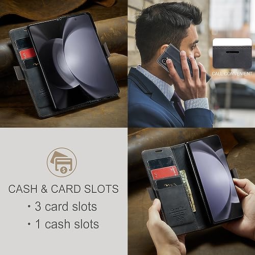 phone flip case Compatible with Samsung Galaxy Z Fold 5 Premium PU Leather Wallet Case, 2 in 1 Flip Magnetic Wallet Cover Case, Matte Soft Leather + TPU Bottom Shell Case W Card Holder+Money Pocket ph