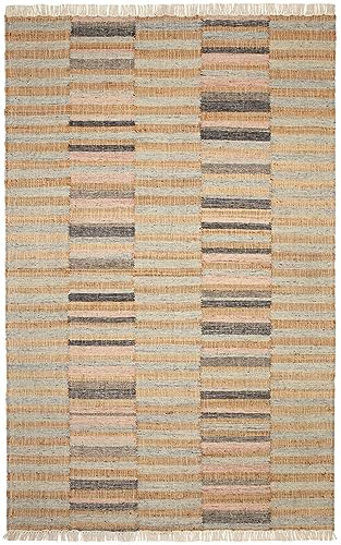 Dash & Albert Ravel Stripe Handwoven Wool Rug, 8 X 10 Feet, Neutral/Blue Geometric Pattern