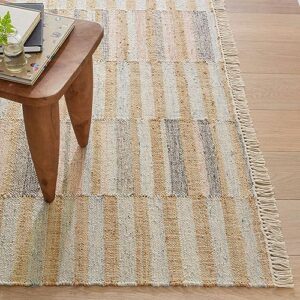 Dash & Albert Ravel Stripe Handwoven Wool Rug, 8 X 10 Feet, Neutral/Blue Geometric Pattern