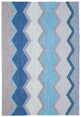 Dash & Albert Safety Net Handwoven Indoor/Outdoor Rug, 8 X 10 Feet, Blue/Grey Geometric Pattern