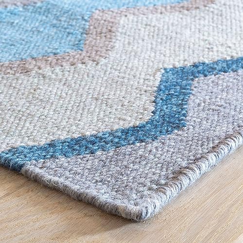 Dash & Albert Safety Net Handwoven Indoor/Outdoor Rug, 8 X 10 Feet, Blue/Grey Geometric Pattern