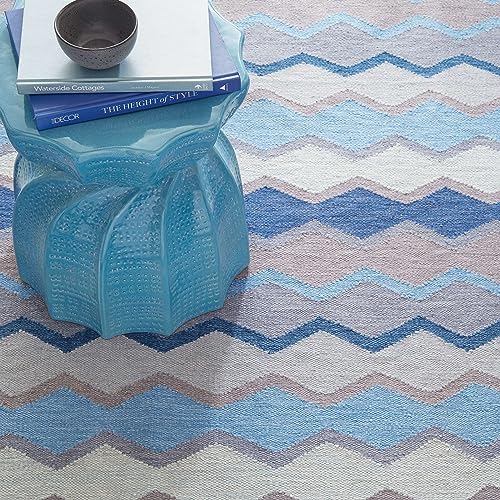 Dash & Albert Safety Net Handwoven Indoor/Outdoor Rug, 8 X 10 Feet, Blue/Grey Geometric Pattern