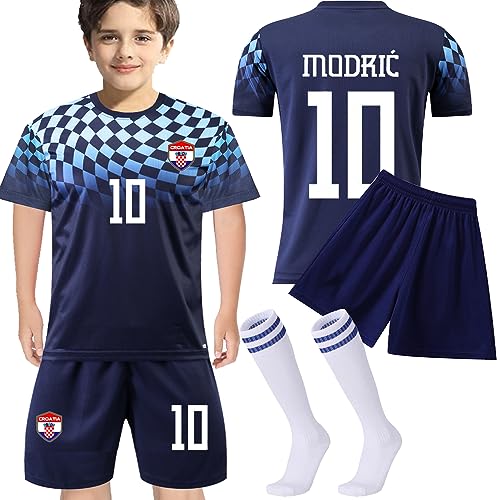 Casmyd Youth Kids Croatia Soccer Jersey+Shorts #10 ModRicc 2022 World Cup Football Team Sports Fan Shirts Kit for Girls Boys Navy