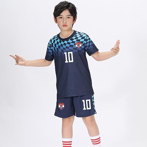 Casmyd Youth Kids Croatia Soccer Jersey+Shorts #10 ModRicc 2022 World Cup Football Team Sports Fan Shirts Kit for Girls Boys Navy