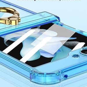 TECHY for Samsung Z Flip 5 Case with Hinge Protection, Galaxy Z Flip 5 Clear Airbag Case with Ring Stand Built-in Screen Protector Protective Cover for Samsung Galaxy Z Flip 5, Clear Blue