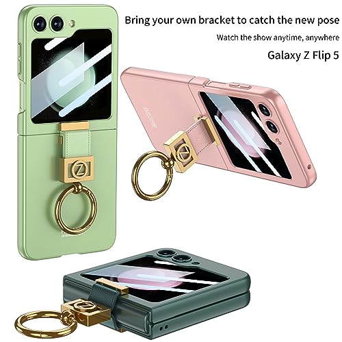 phone flip case Slim Case Compatible with Samsung Galaxy Z Flip 5 Case with Outer Screen Protector Case,Thin Hard PC Case Fashion Protective Case with Built-in Metal Ring phone screen protection ( Col