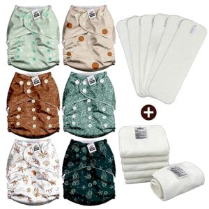 mama koala 2.0 baby cloth diapers with 6 inserts bundle(seashore), with 5-layer bamboo(no microfiber) inserts, 6pcs