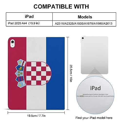 Croatian Flag Fashion Case for IPAD 2020 AIR 4 （10.9in）, Pen Slot Protective Cover for IPAD 2020 AIR 4 （10.9in）, Convenient Magnetic Stand