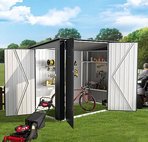 AECOJOY Storage Shed, 4 x 7.5 Ft Horizontal Bike Sheds & Outdoor Storage with Racks, Metal Outdoor Storage Cabinet for Garden