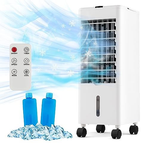 PETSITE Evaporative Air Cooler, 3-in-1 Swamp Cooler Remote Control, 3 Modes, 3 Wind Speeds, 60° Oscillation, 12H Timer, Water Tank & Ice Packs, Portable Air Cooler for Bedroom