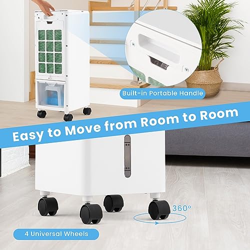 PETSITE Evaporative Air Cooler, 3-in-1 Swamp Cooler Remote Control, 3 Modes, 3 Wind Speeds, 60° Oscillation, 12H Timer, Water Tank & Ice Packs, Portable Air Cooler for Bedroom