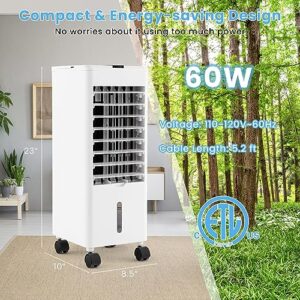 PETSITE Evaporative Air Cooler, 3-in-1 Swamp Cooler Remote Control, 3 Modes, 3 Wind Speeds, 60° Oscillation, 12H Timer, Water Tank & Ice Packs, Portable Air Cooler for Bedroom