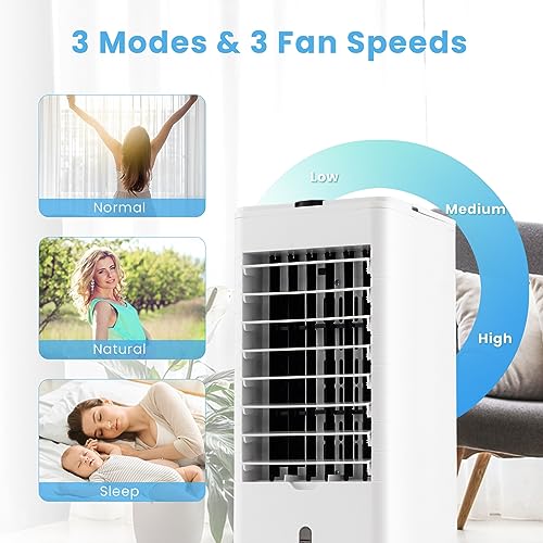 PETSITE Evaporative Air Cooler, 3-in-1 Swamp Cooler Remote Control, 3 Modes, 3 Wind Speeds, 60° Oscillation, 12H Timer, Water Tank & Ice Packs, Portable Air Cooler for Bedroom