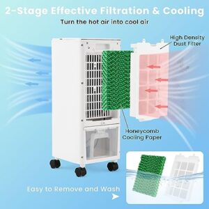 PETSITE Evaporative Air Cooler, 3-in-1 Swamp Cooler Remote Control, 3 Modes, 3 Wind Speeds, 60° Oscillation, 12H Timer, Water Tank & Ice Packs, Portable Air Cooler for Bedroom