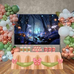 MOONDECO Photography Backdrop 7x5ft Butterfly Blue Forest Birthday Photo Booth Background Children Party Props Fire Fly Lamp Light Rock Decorations