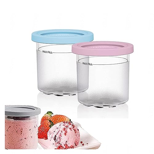 DISXENT 2/4/6PCS Creami Pint Containers, for Ninja Kitchen Creami,16 OZ Ice Cream Containers with Lids Bpa-Free,Dishwasher Safe Compatible NC301 NC300 NC299AMZ Series Ice Cream Maker,Pink+Blue-4PCS