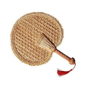 abaodam 1pc straw fan vintage decor heart decor home décor hand fan wicker fan woven african fans cool pu fan handmade fan summer fan tassel travel polyester heart-shaped travel decor