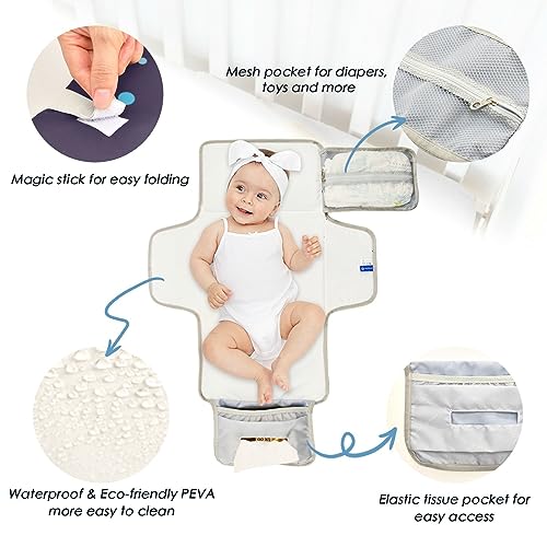 Kigai Portable Changing Pad for Baby Skip Hop Changing Pad Waterproof and Lightweight Diaper Clutch Bag Foldable Changing Mat Baby Shower Gifts, Magic Celestial Rabbits