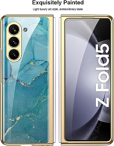 TECHY Galaxy Z Fold 5 Case - Ultra-Thin Electroplated Frame with Stylish and Elegant Patterned Glass, Designed for Samsung Galaxy Z Fold 5 Protection, Purple Pink