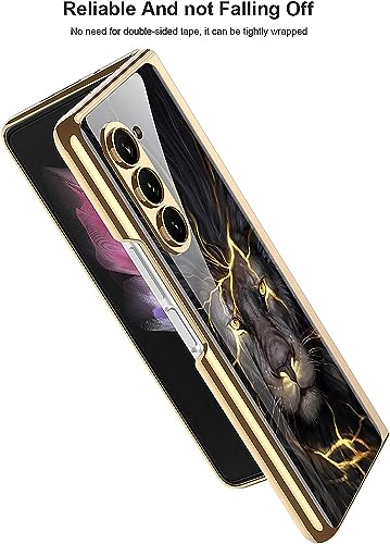 TECHY Galaxy Z Fold 5 Case - Ultra-Thin Electroplated Frame with Stylish and Elegant Patterned Glass, Designed for Samsung Galaxy Z Fold 5 Protection, Purple Pink